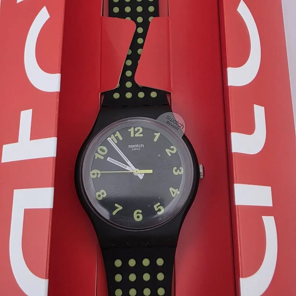 Swatch | Accessories | Swatch Punti Gialli Black Silicone Watch Green ...